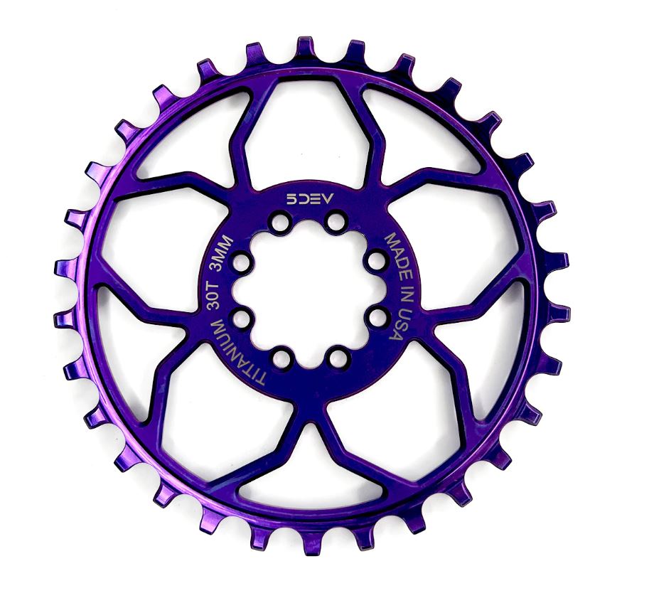 5Dev 8 Bolt Titanium T-Type Chainring, Purple, 3mm Offset Direct Mount ...